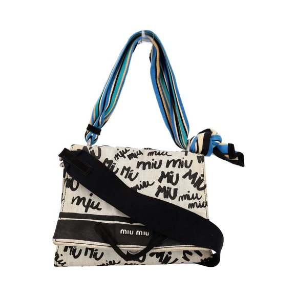 Miu Miu | Bags | Miu Miu Fabric Logo Print Shoulder Bag Beigeblack ...